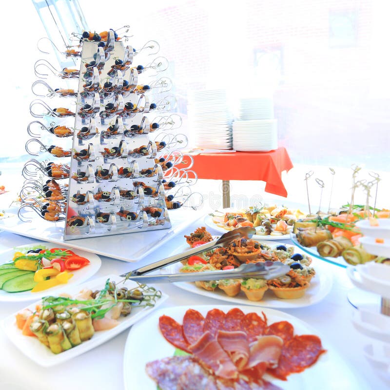 Catering Table Set Service with Silverware and Glass Stock Photo ...