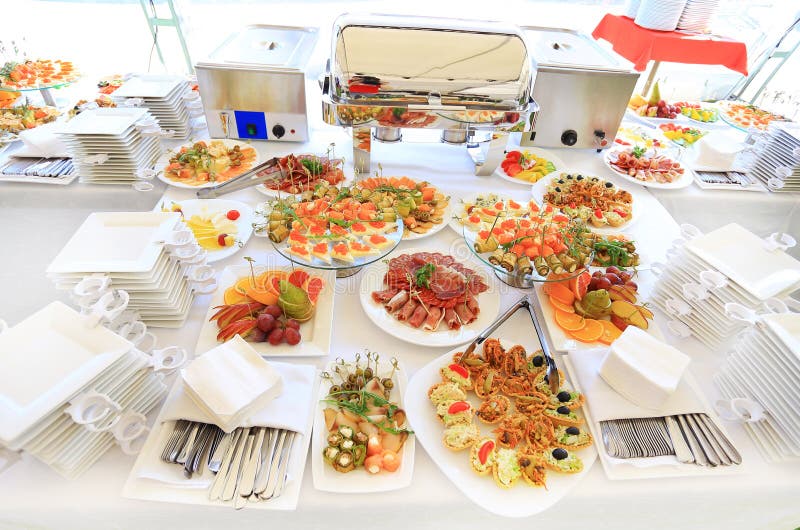 Catering Table Set Service with Silverware Stock Image - Image of event ...