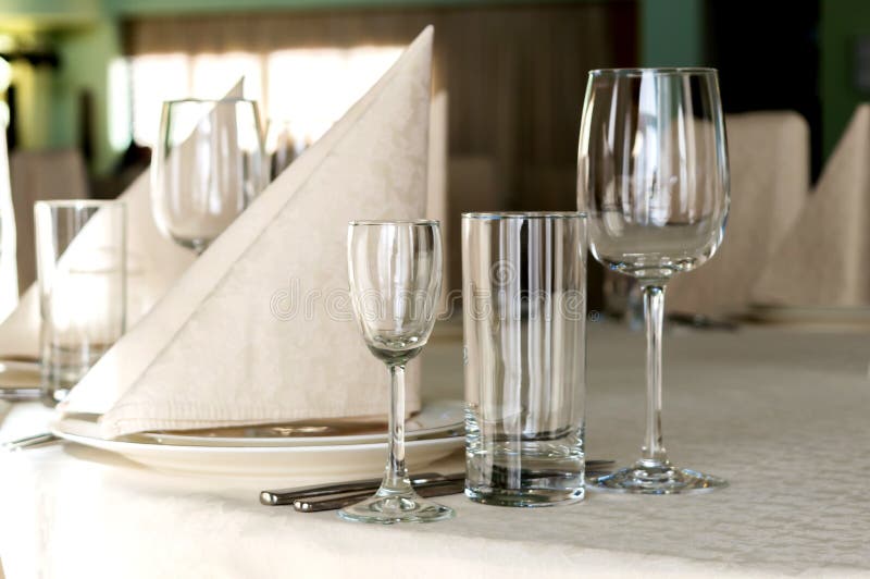 Catering Table Set Service with Silverware, Napkin and Glass at ...