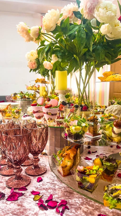 Catering Table Set with Snacks and Various Dishes for the Holiday Stock ...