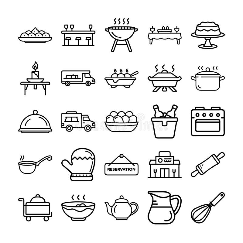 Catering Thin Line Icon Set, Elegant Restaurant, Kitchen, and Dining ...