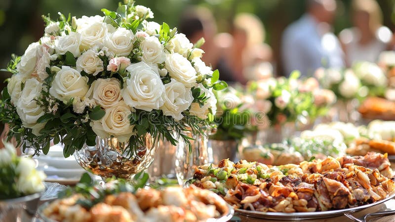 Catering Wedding Buffet for Events. Buffet Table with Dishware Stock ...