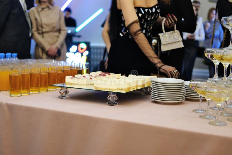 Catering Work. Serving Guests in the Lobby of the Concert Hall before ...