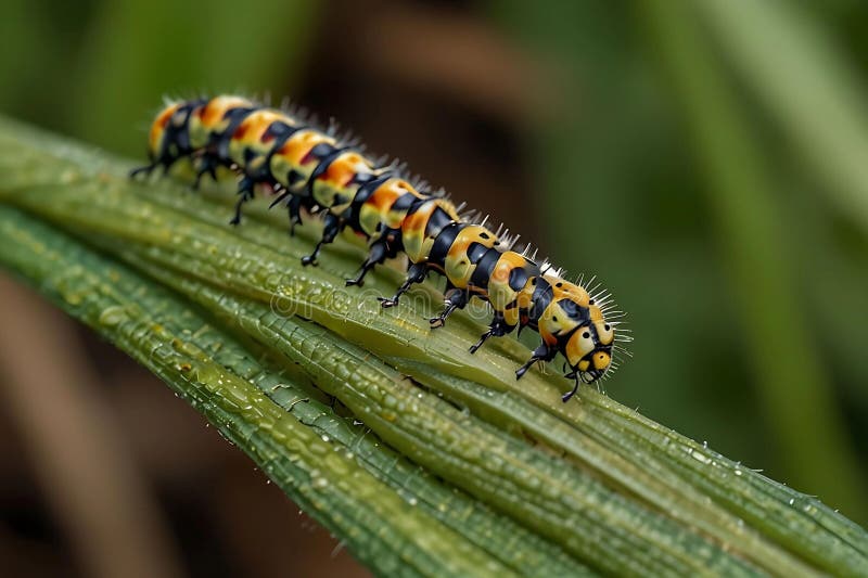 A Caterpillar Biting a Plant Leaf Stock Illustration - Illustration of ...