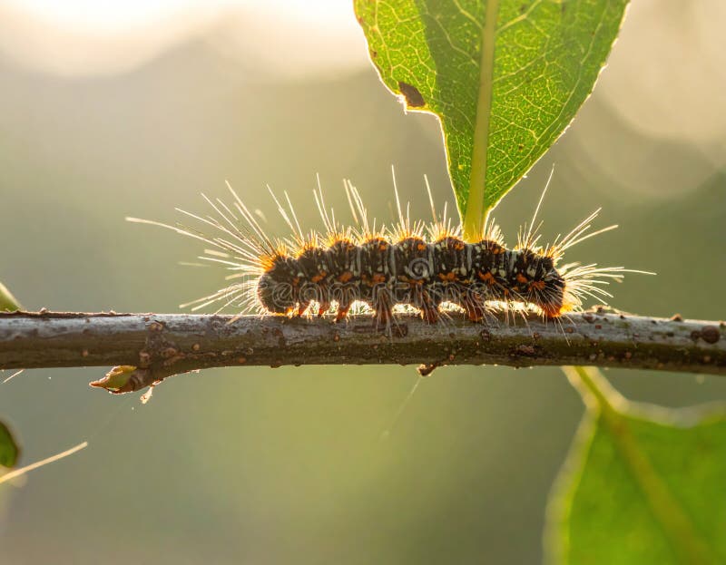 Caterpillar on a Branch in Morning Light Stock Image - Image of insect ...