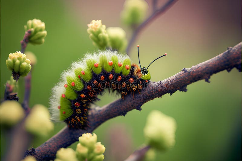 Caterpillar on a Branch of a Tree in the Spring. Stock Illustration ...