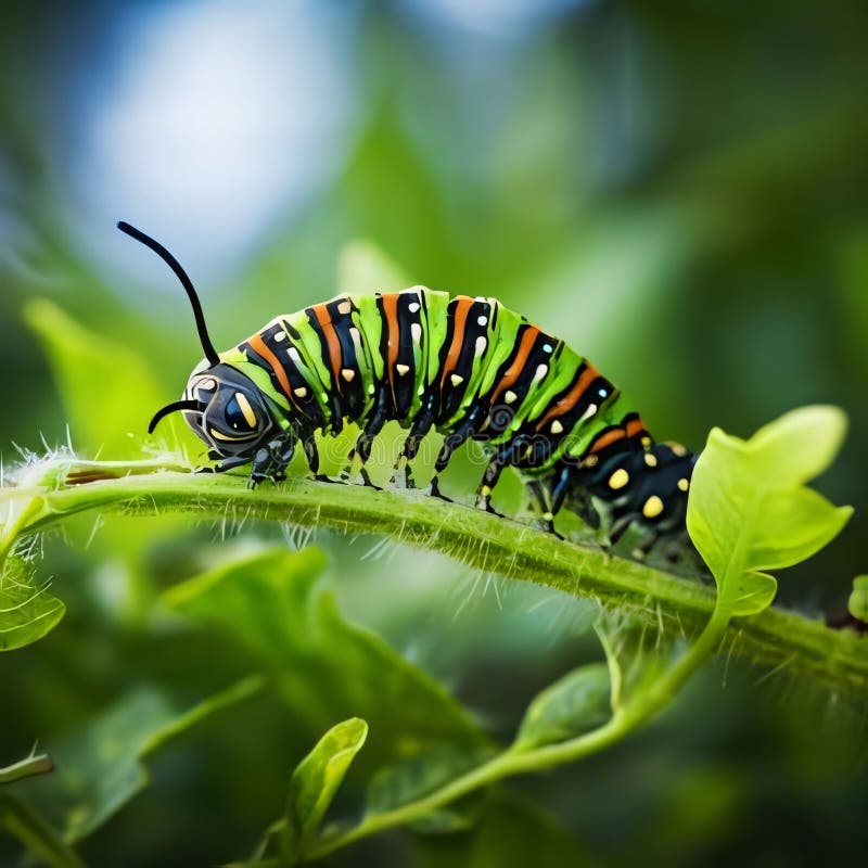 Caterpillar of Common Tiger (Cethosia Cyane Stock Illustration ...