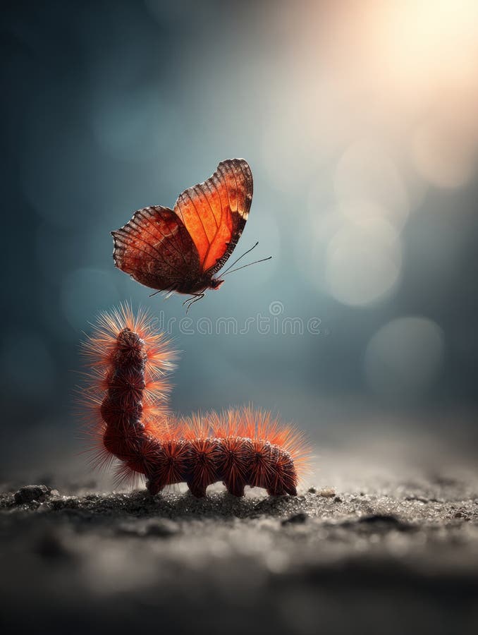 Caterpillar Evolving into a Butterfly Symbolizes Transformation and ...
