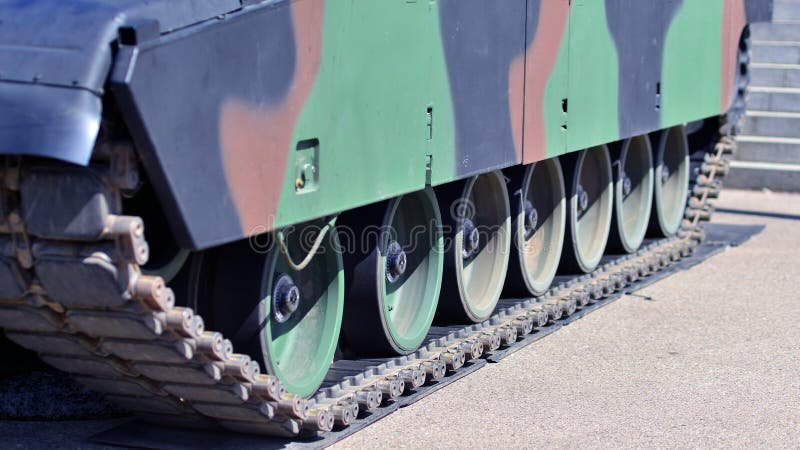 Caterpillar of a Modern Tank. Stock Photo - Image of transporter, blue ...