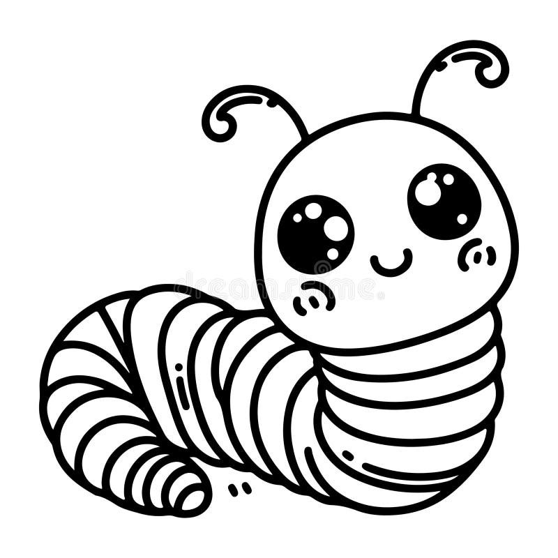 Caterpillar or Worm Bug Simple Outline Vector Illustration Line Art ...