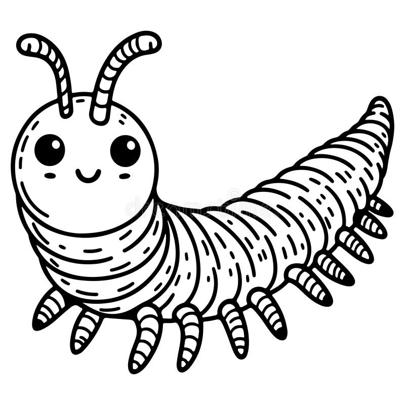Caterpillar or Worm Bug Simple Outline Vector Illustration Line Art ...