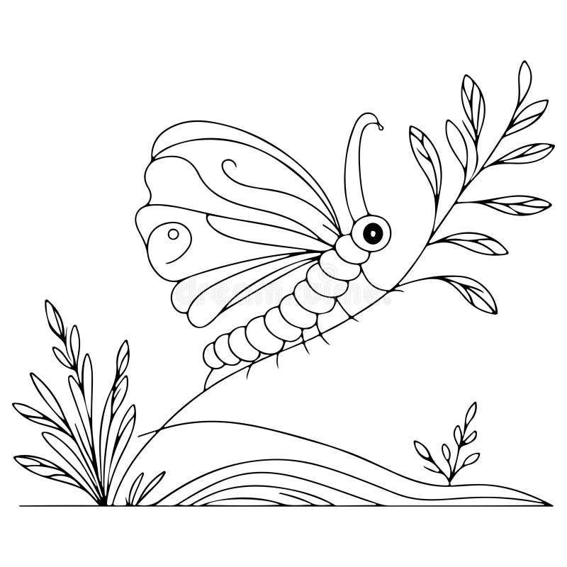 Caterpillar or Worm Bug Simple Outline Vector Illustration Line Art ...