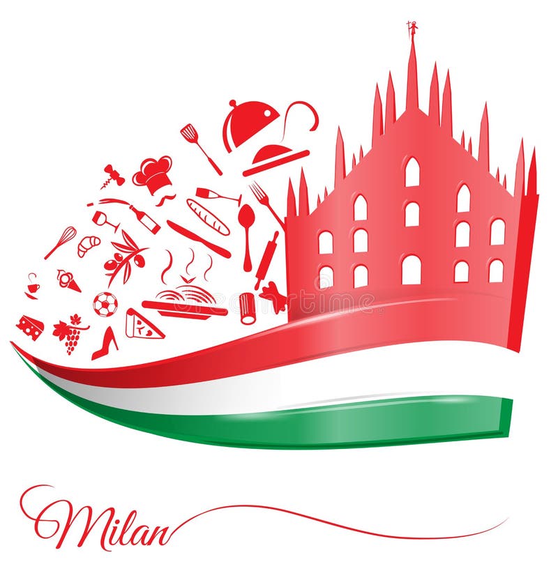 Cathédrale De Milan Avec Le Drapeau Italien Illustration de Vecteur ...
