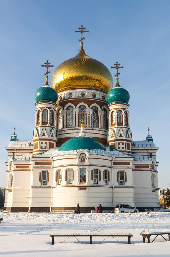 Cathedrai in Center of Omsk in Winter Stock Image - Image of highway ...