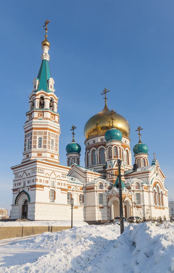 Cathedrai in Center of Omsk in Winter Stock Image - Image of highway ...