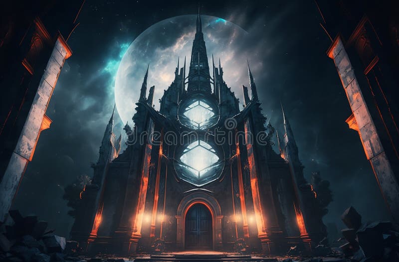 A Cathedral from an Alien Planet in the Gothic Style. Stock ...