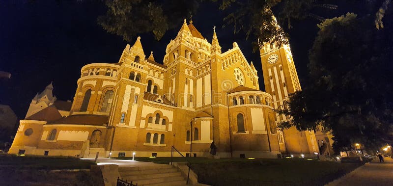 Cathedral Church in the Night View in Szeged Stock Image - Image of ...