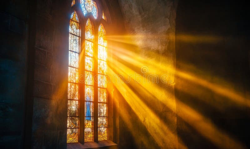 Cathedral or Church Window with Piercing Rays of Light, Religious ...