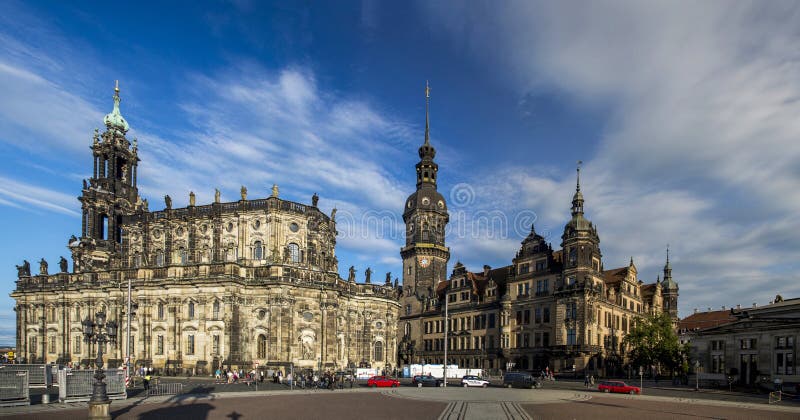 Cathedral and Dresden Castle. View from the Dresden Gallery Editorial ...