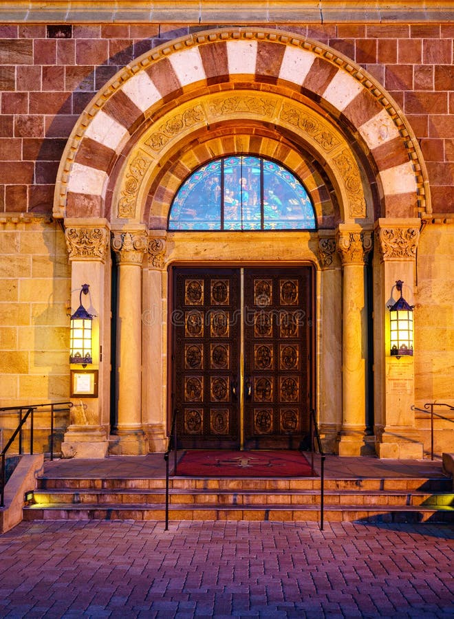 Cathedral entrance stock image. Image of window, evening - 248872695