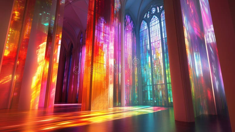 Cathedral of Glass Prisms Reflecting Light in Vibrant Colors at Sunset ...