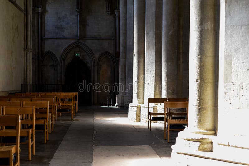 Cathedral Interior from Low Angle with Seating Where Church Services ...