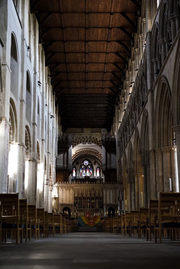 Cathedral Interior from Low Angle with Seating Where Church Services ...