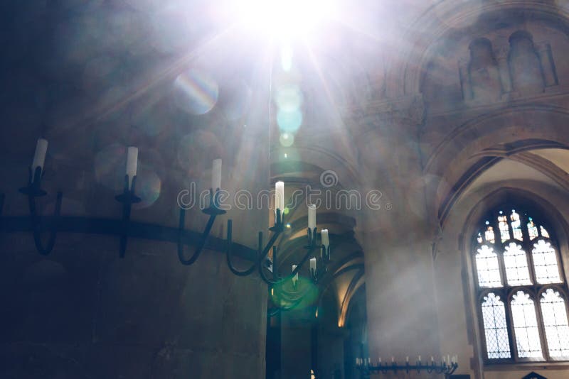 Cathedral Interior and Rays of Light Stock Photo - Image of hall ...