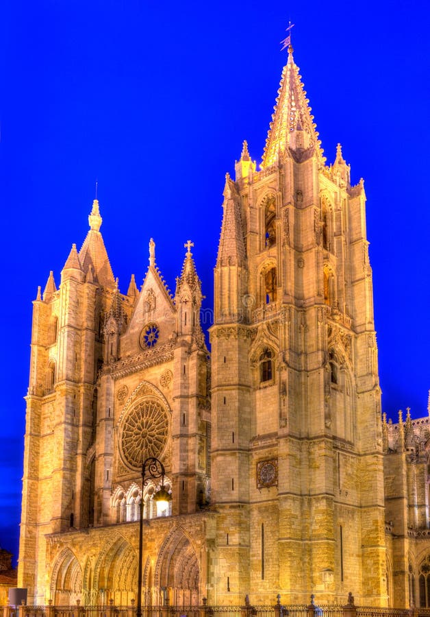 Cathedral of Leon in Castilla at Spain Stock Photo - Image of ...