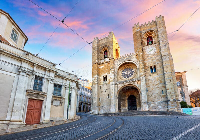 Cathedral of Lisbon at Sunset, Portugal Stock Image - Image of church ...