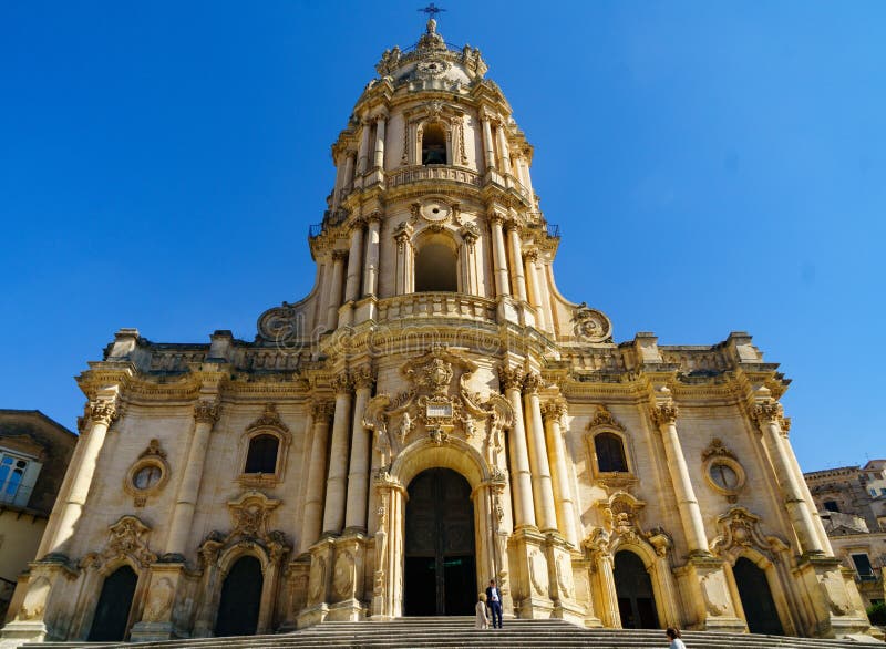 Modica Cathedral Of St George - Duomo Of San Giorge Side Stairs Street ...