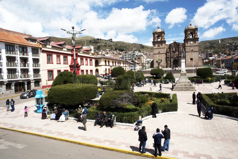 The Cathedral of Puno, Peru, and Square with Sculpture -configuration ...