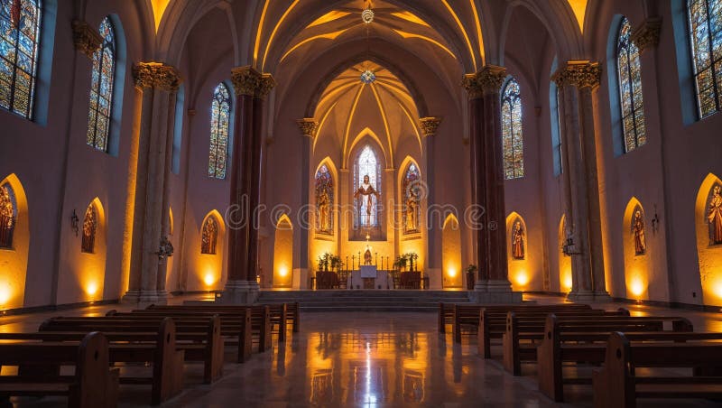 Cathedral of Radiance Where Walls Glow from Inside with Warm Sacred ...