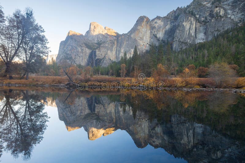 Cathedral Rocks Reflecting on Merced River at Autumn Sunset Via Valley ... Cathedral Rocks Reflecting on Merced River at Autumn Sunset Via Valley ...