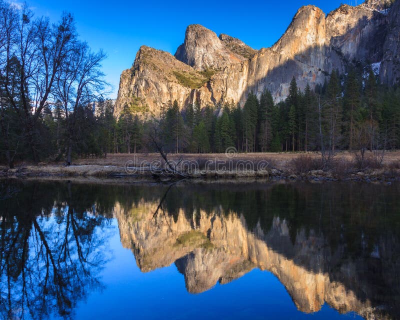 Cathedral Rocks Reflections Stock Image - Image of american, alpine ...
