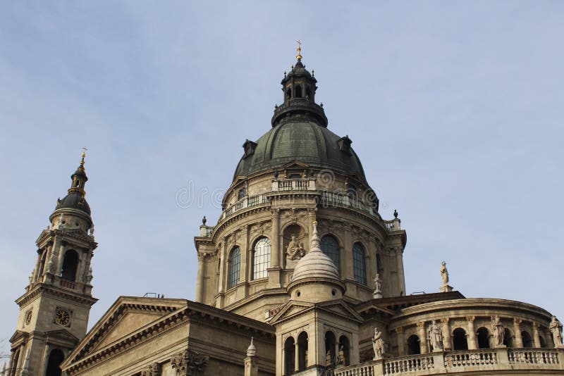 Cathedral Saint Istvan`s Basilica with Sky and Dome View Close-up Stock ...