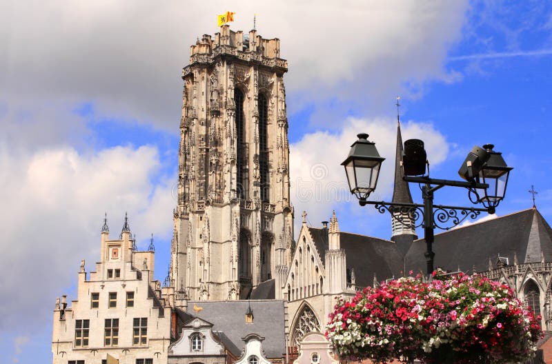 Cathedral of Saint Rumbold on Main Square, Mechelen, Belgium Stock ...