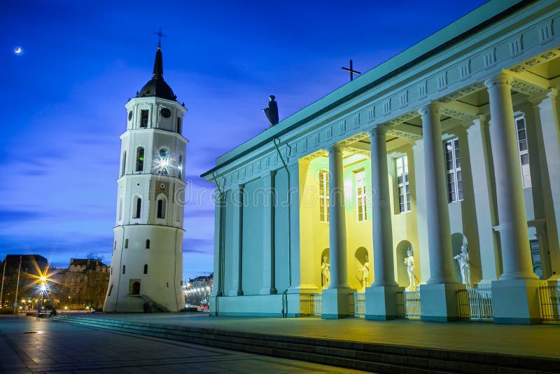 Cathedral Square in Central Vilnius Old Town Illuminated at Evening ...
