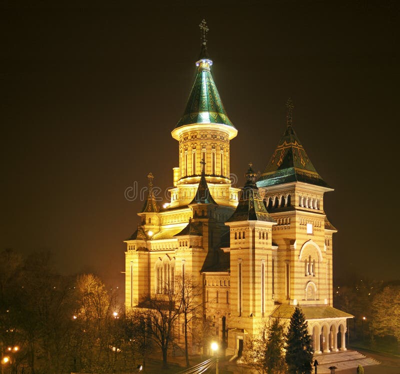 Cathedral of Timisoara at Night Stock Image - Image of travel, postcard ...
