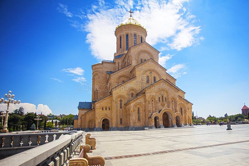 Cathedral of Tsminda Sameba Stock Photo - Image of landmark, spring ...