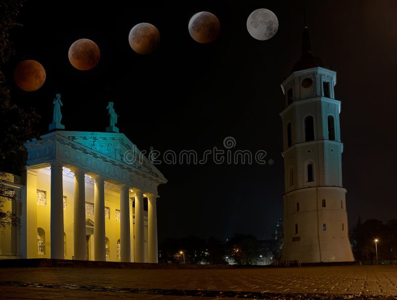 Cathedral of Vilnius with Total Eclipse of Moon Stock Image - Image of ...