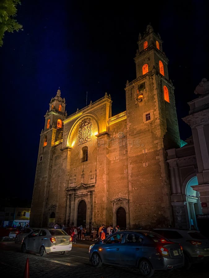 Catheral of Merida, Yucatan at Night Stock Photo - Image of night, dusk ...