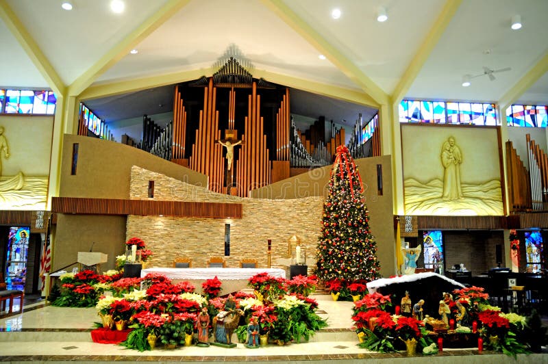 Catholic Church Interior at Christmas Stock Image - Image of holy ...