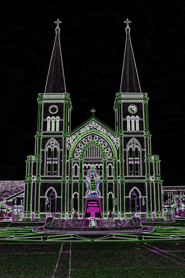 Catholic Church with Neon Lights Stock Photo - Image of lights ...