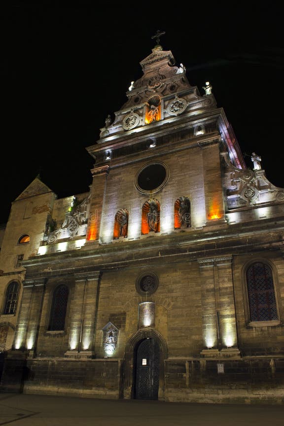 Catholic Church night view stock image. Image of lvov - 21440693