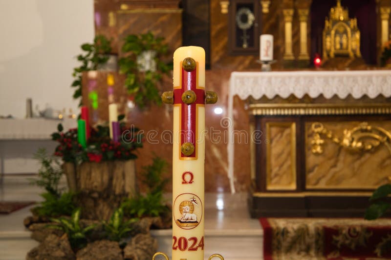 Catholic Church. the Paschal Candle Stock Photo - Image of church ...