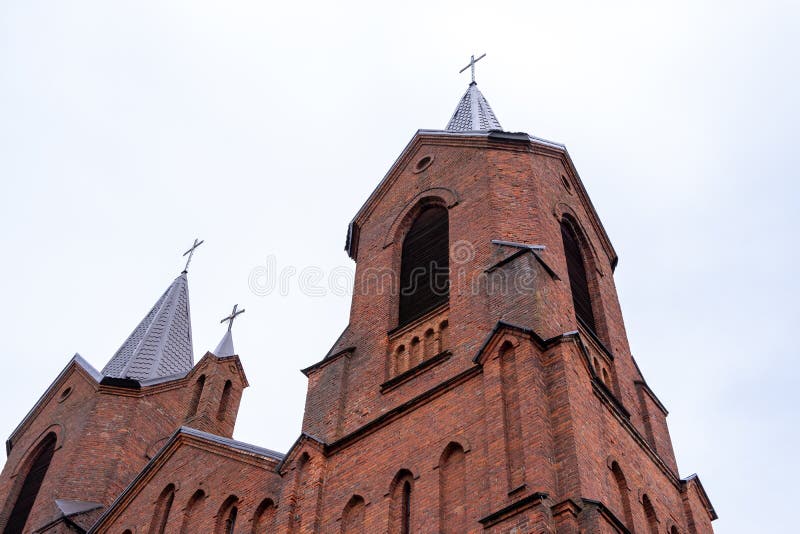 Catholic Church with Red Bricks View from the Bottom Up Against the ...