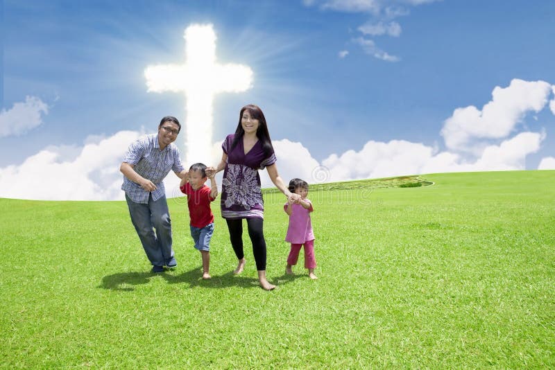 Catholic Family at the Cross Stock Image - Image of belief, easter ...