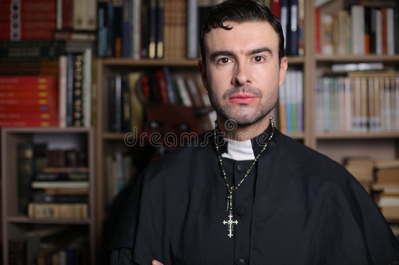 Catholic Priest in a Library Stock Image - Image of faith, catholicism ...
