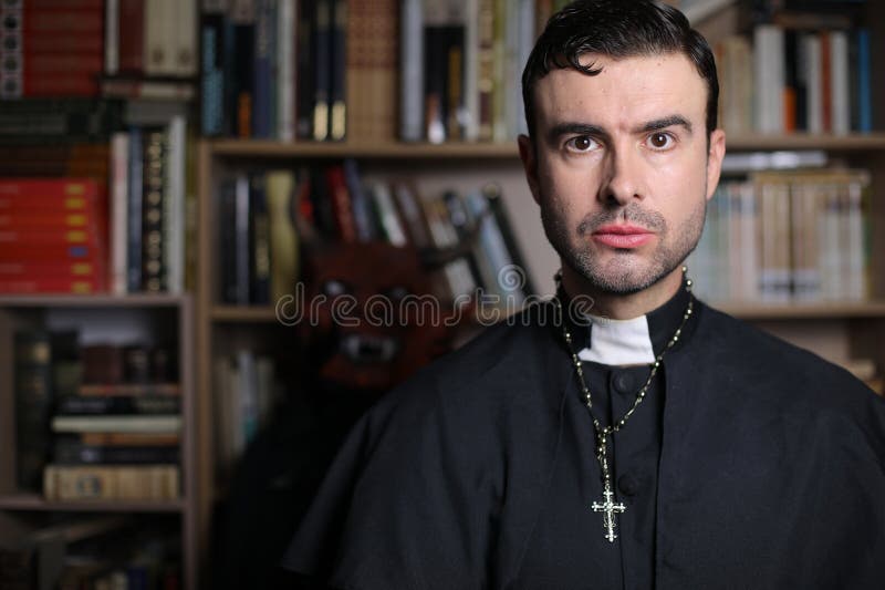 Catholic Priest in a Library Stock Photo - Image of forgiveness ...